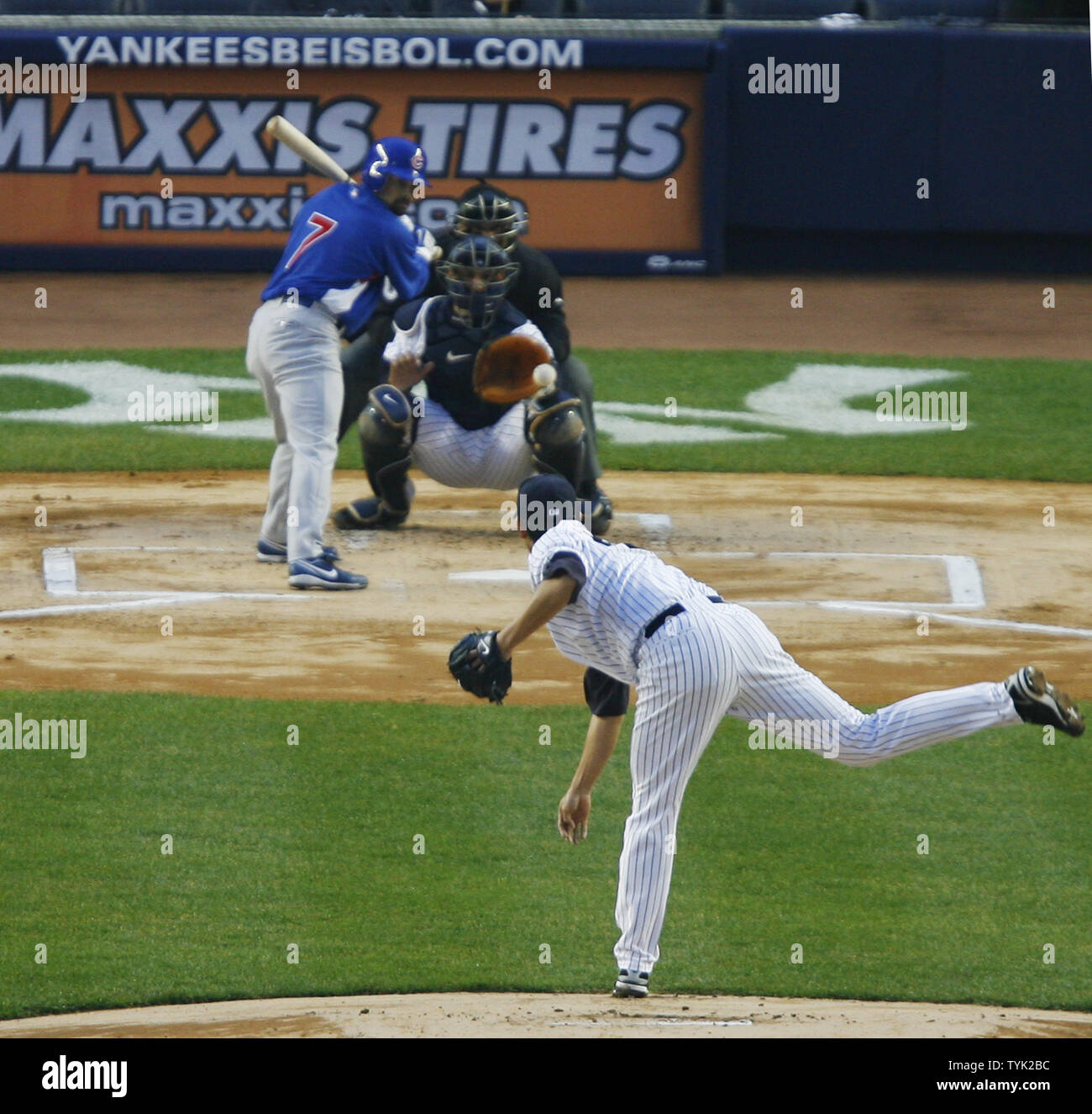 New York Yankees starting pitcher Chien-Ming Wang throws the first ...