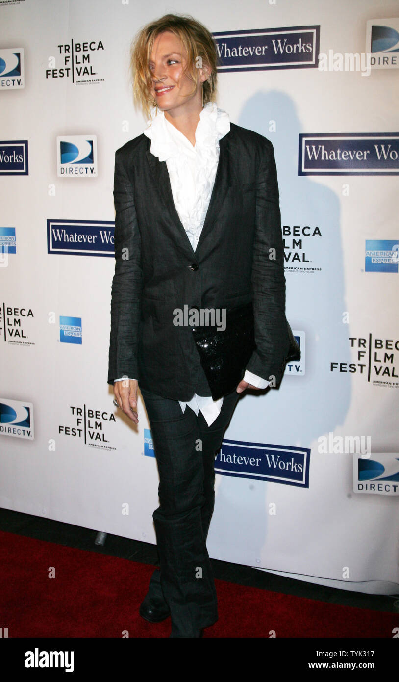 Uma Thurman arrives for the Tribeca FIlm Festival opening night ...