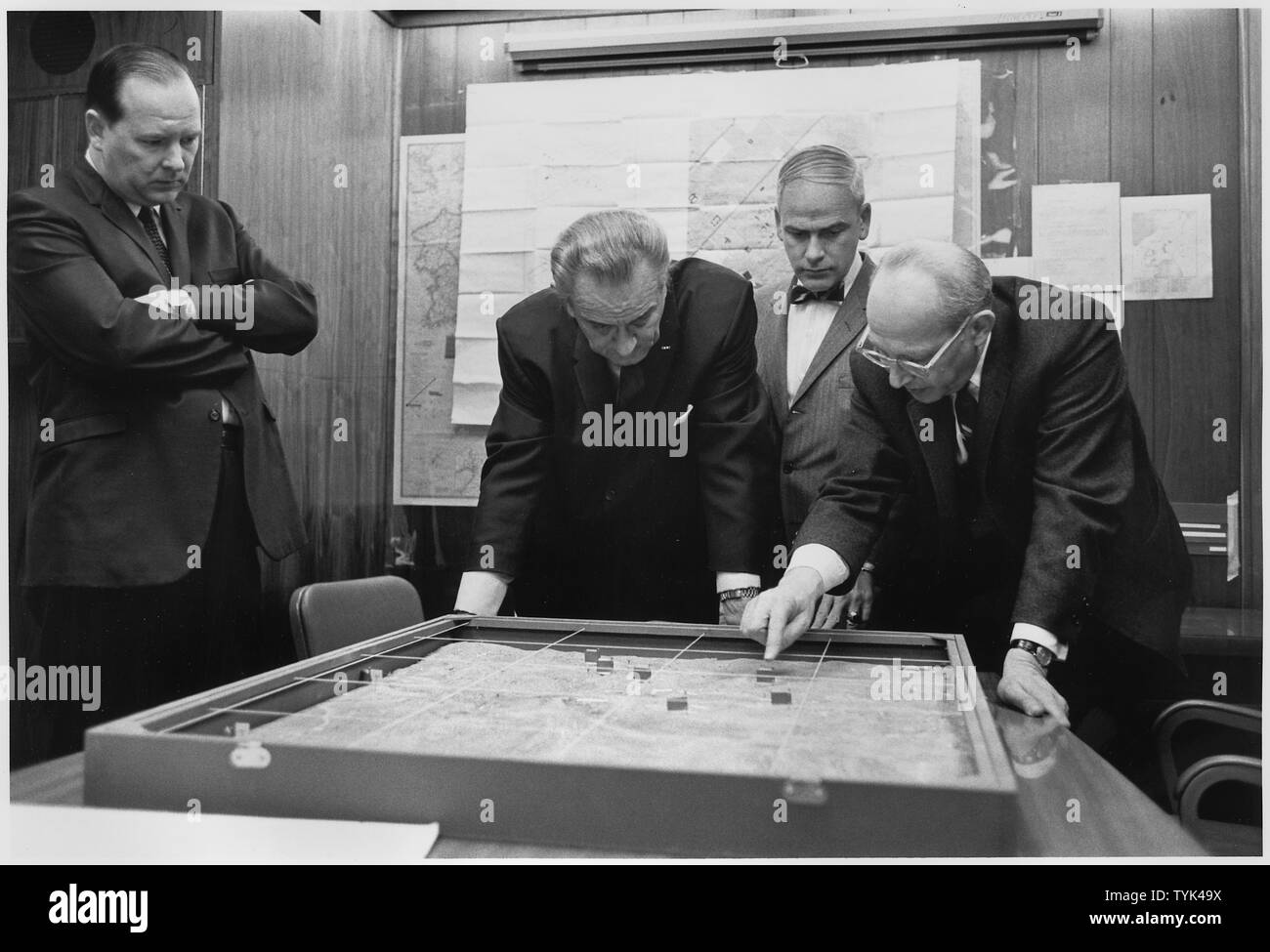 Situation Room: Walt Rostow shows President Lyndon B. Johnson a model ...