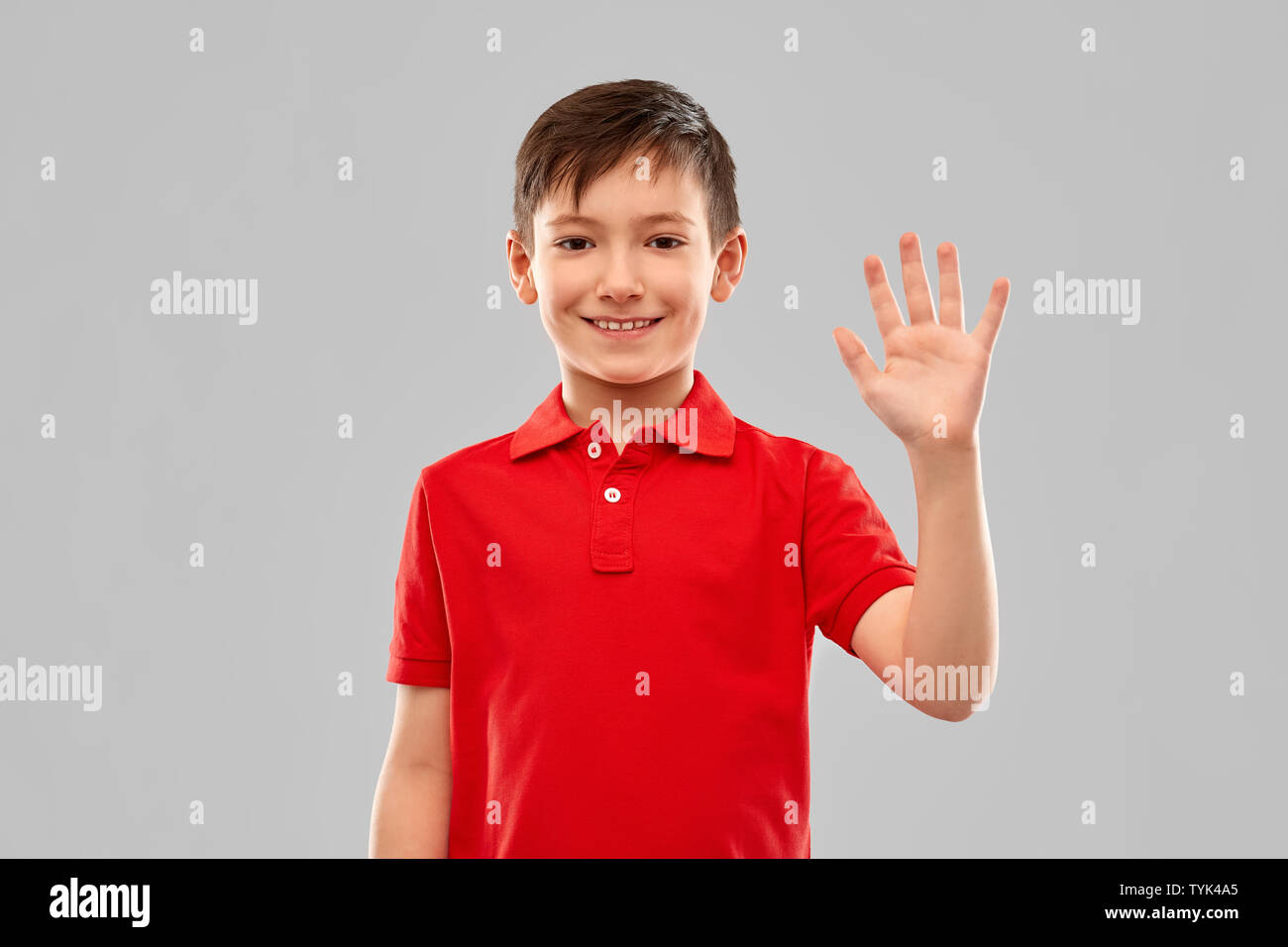 Hi boy hello waving hand hi-res stock photography and images - Alamy
