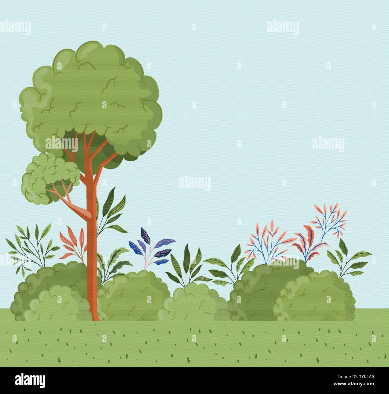 trees and leafs with bush landscape scene Stock Vector Image & Art - Alamy