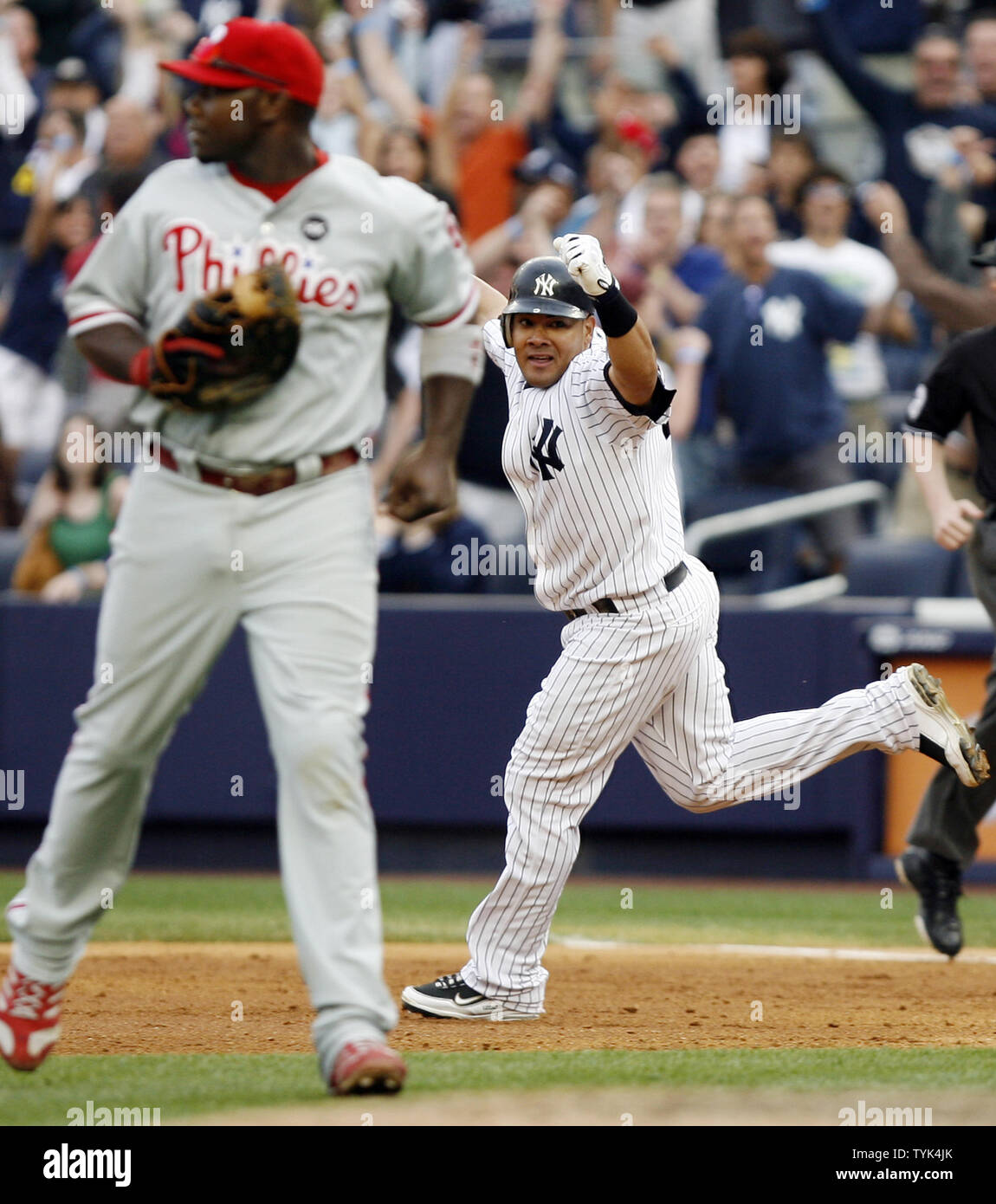 New York Yankees Melky Cabrera reacts after hitting a game winning RBI ...