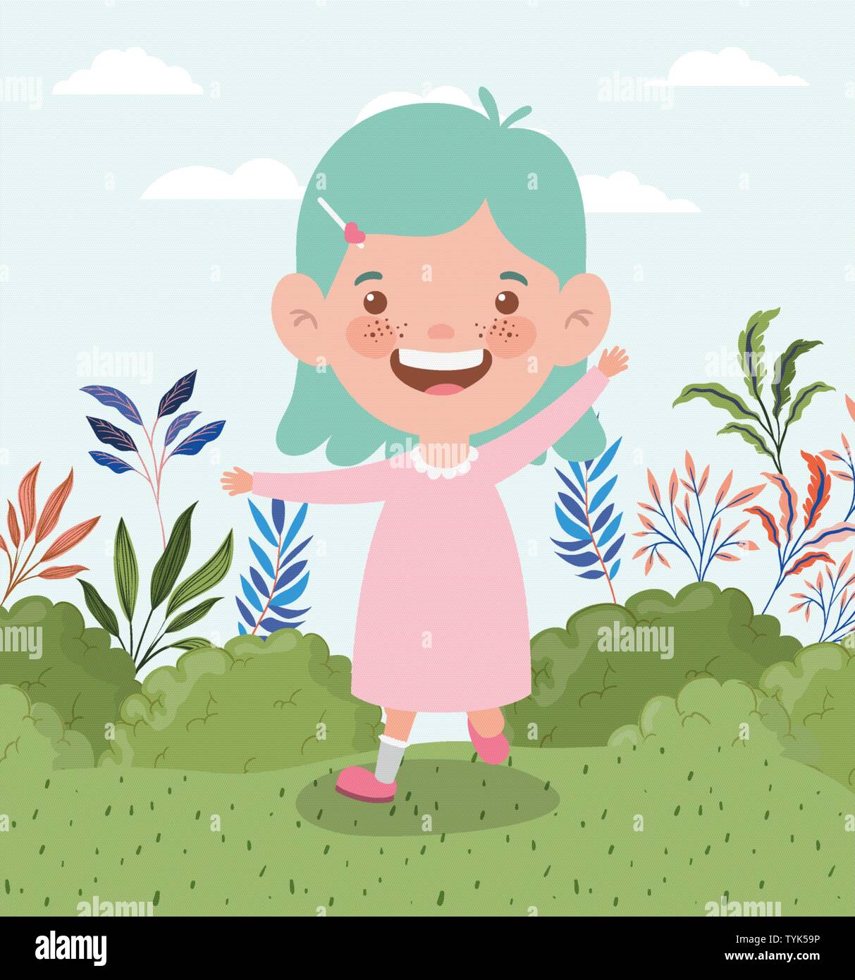 happy little girl in the field landscape Stock Vector Image & Art - Alamy