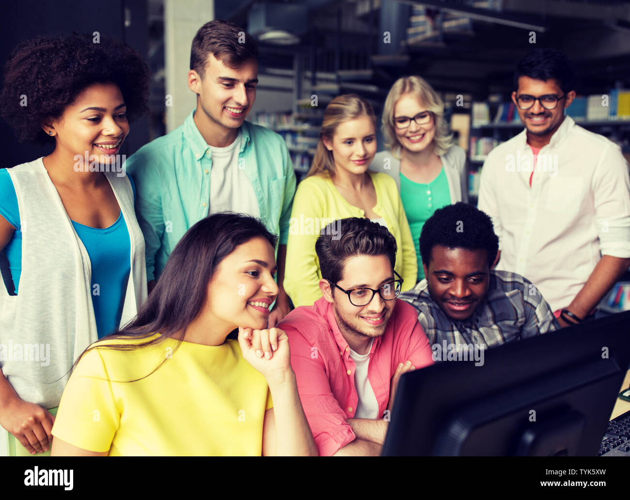 international students with computers at library Stock Photo - Alamy