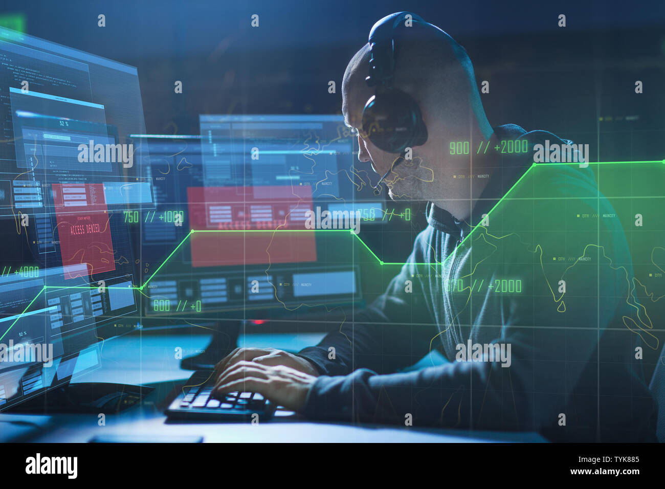 hacker with access denied messages on computers Stock Photo - Alamy