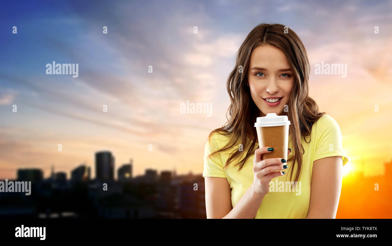 young woman or teenage girl drinking coffee Stock Photo - Alamy