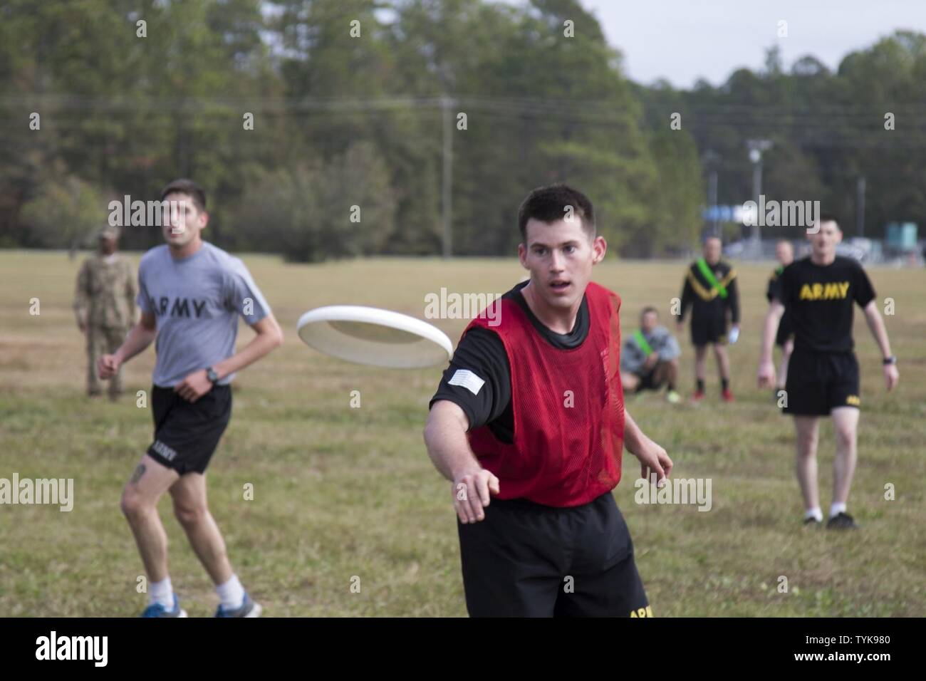 A Soldier from 3rd Infantry Division passes a Frisbee during the Marne ...