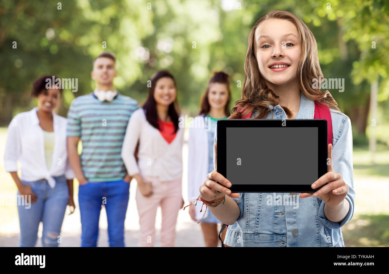 student girl with school bag and tablet computer Stock Photo - Alamy