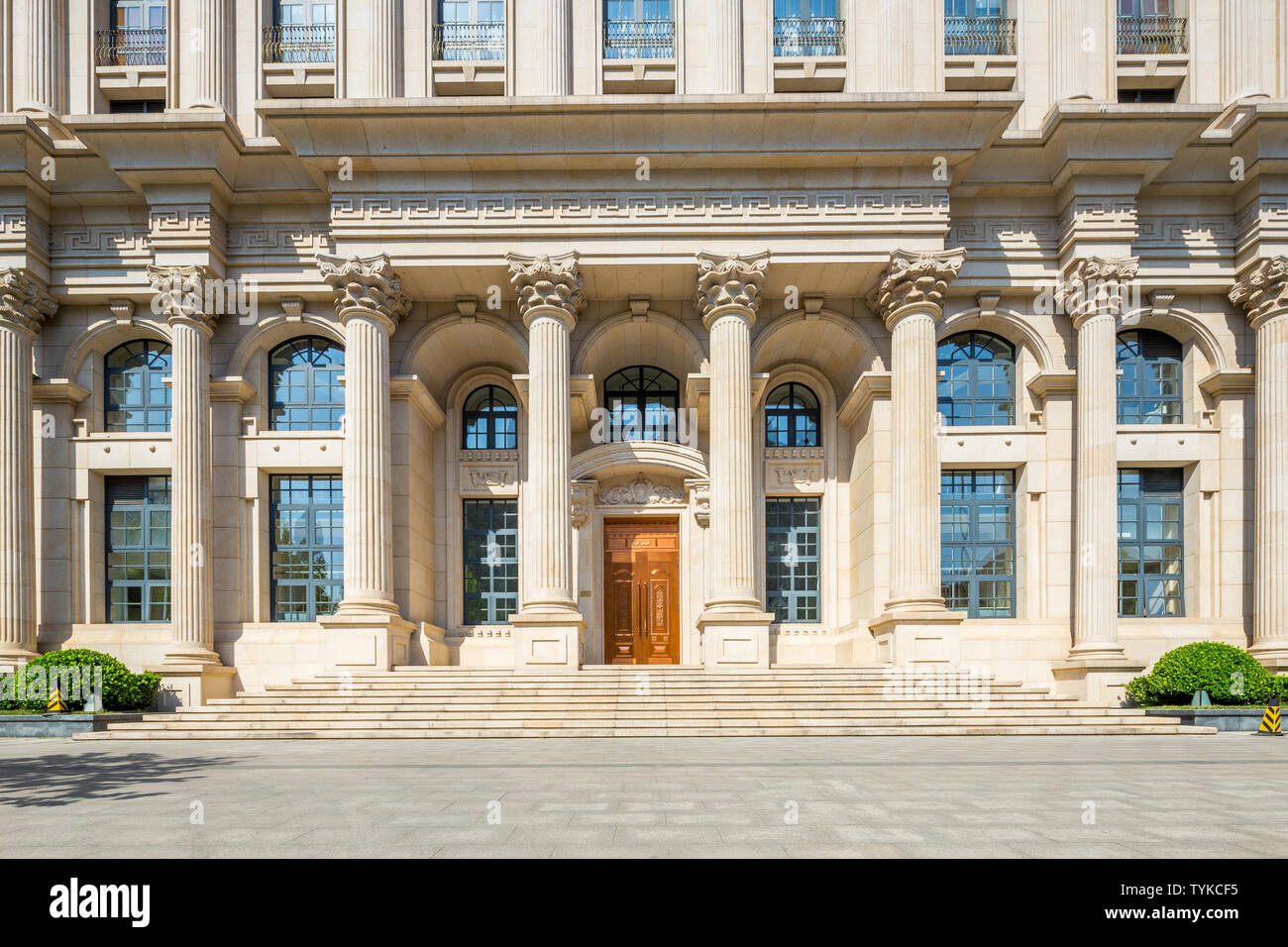old style building exterior brick wall and empty road floor Stock Photo ...