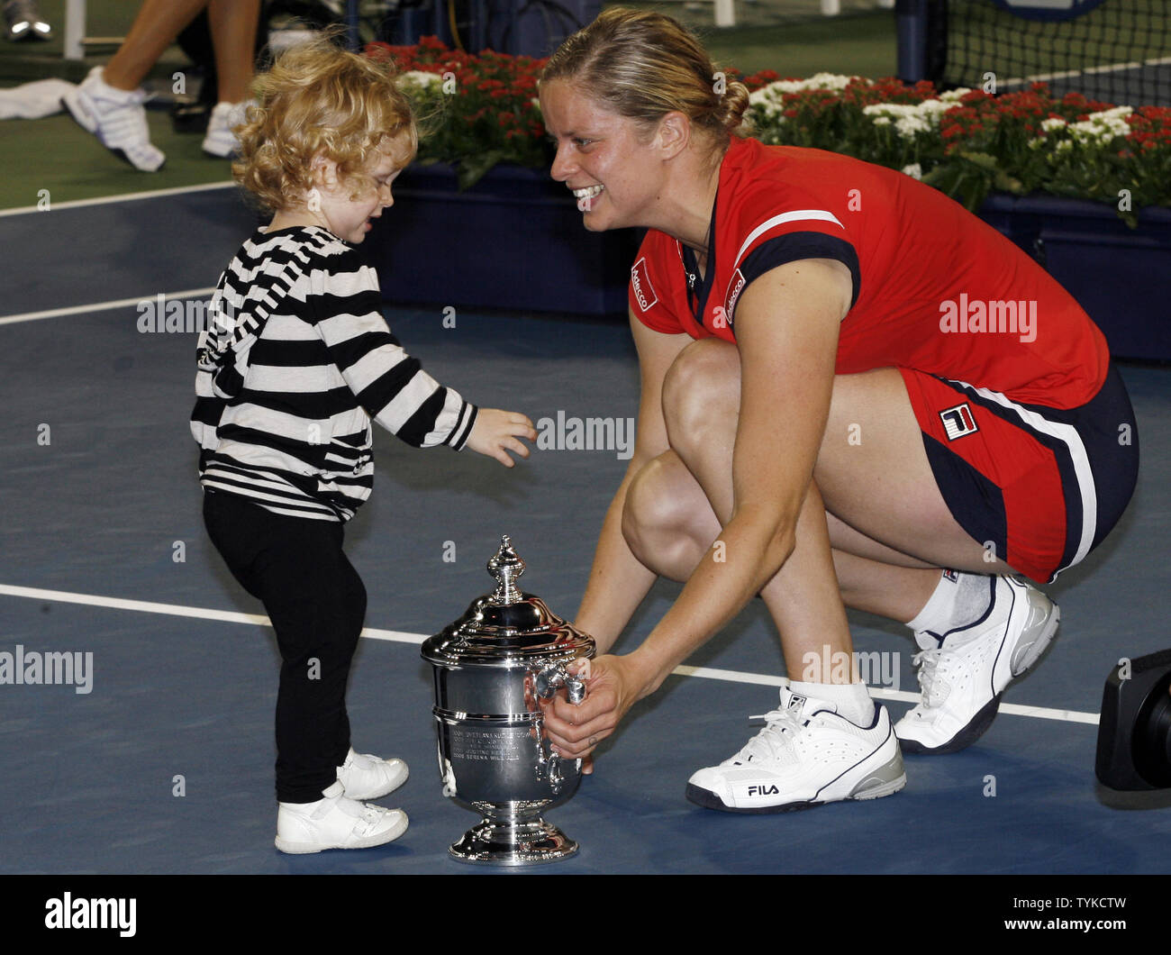 Kim Clijsters of Belgium and her daughter Jada Ellie have fun with the ...