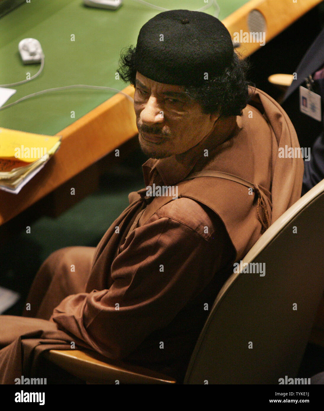 Libyan leader Muammar Qaddafi attends the 64th General Assembly where ...