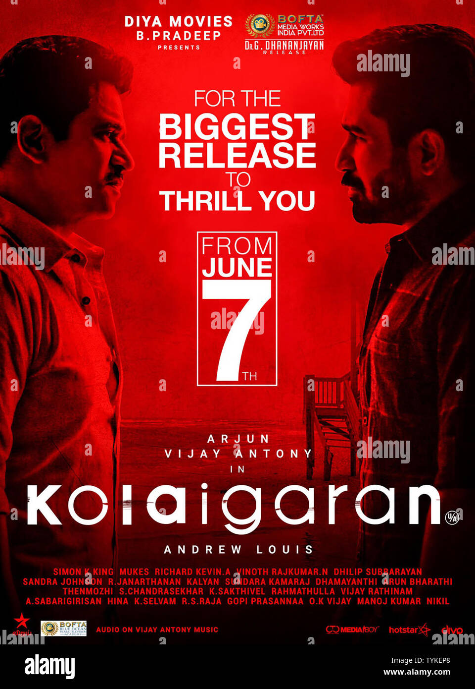 KOLAIGARAN, Indian poster, from left: Arjun Sarja, Vijay Antony, 2019 ...