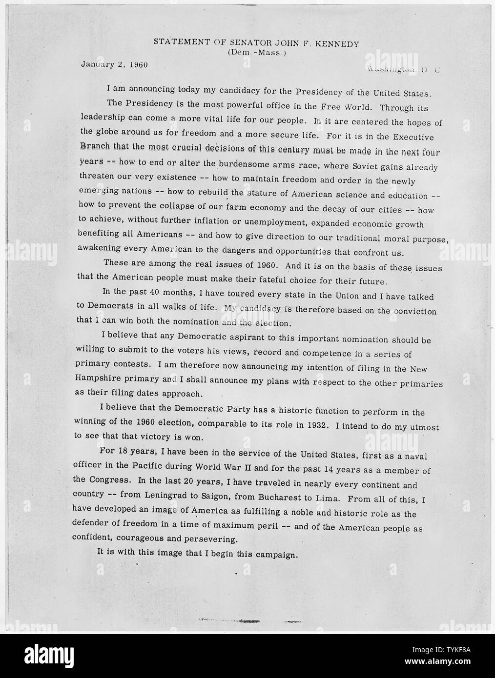 John kennedy january 2 1960 hi-res stock photography and images - Alamy