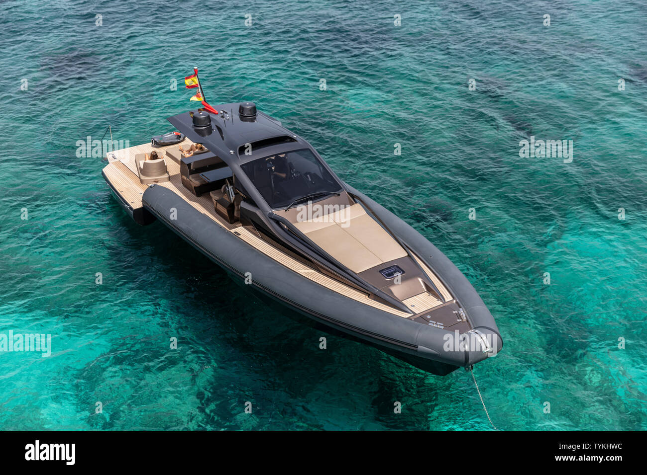 inflatable motor boat in formentera, navigate in the beautiful sea of ...