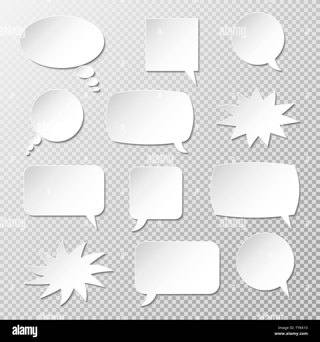 Speech bubbles of white paper on transparent background. Realistic ...