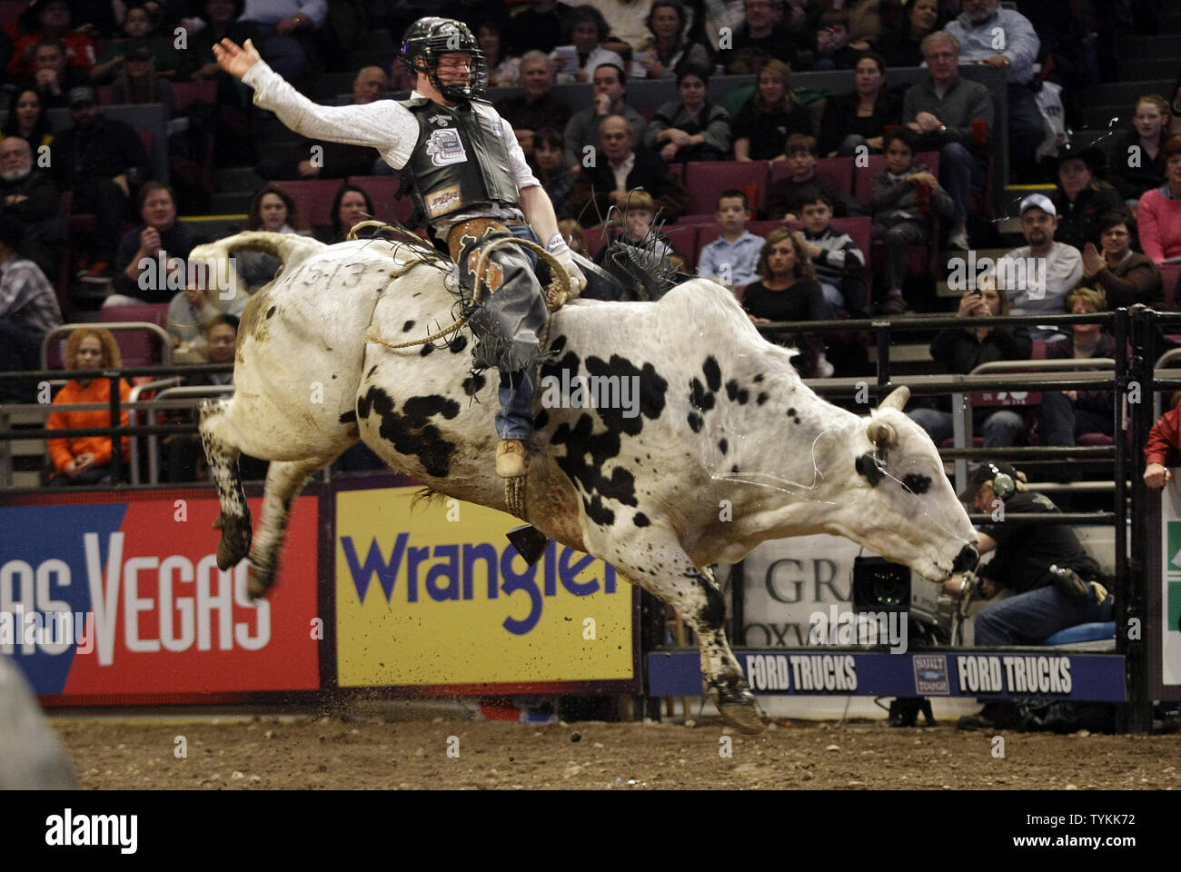 Chris Shivers competes at the Professional Bull Riders Championship at ...