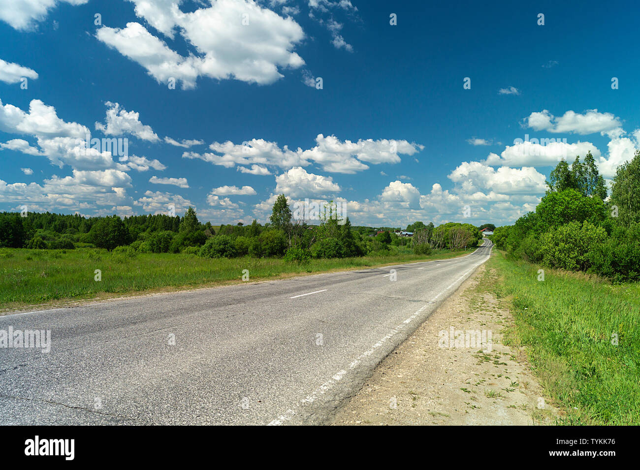 Rural landscape with expensive at year day on background blue sky with ...