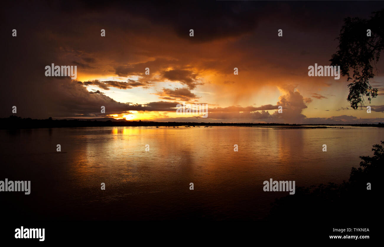 The glow of dusk from the banks of the Rufiji River taken from the ...