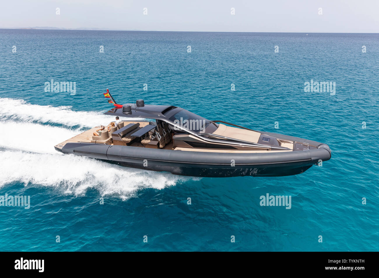 inflatable motor boat in formentera, navigate in the beautiful sea of ...