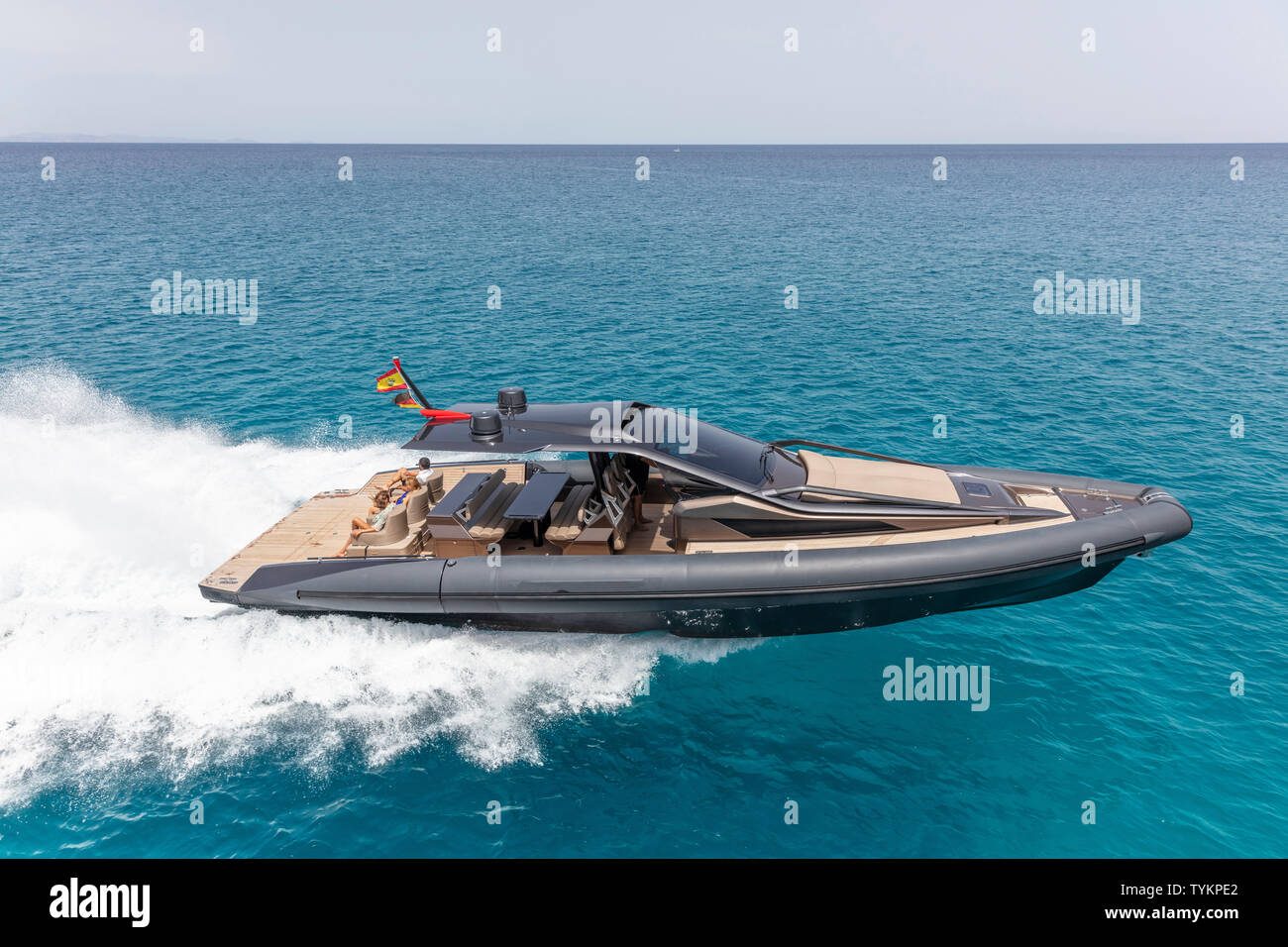 inflatable motor boat in formentera, navigate in the beautiful sea of ...