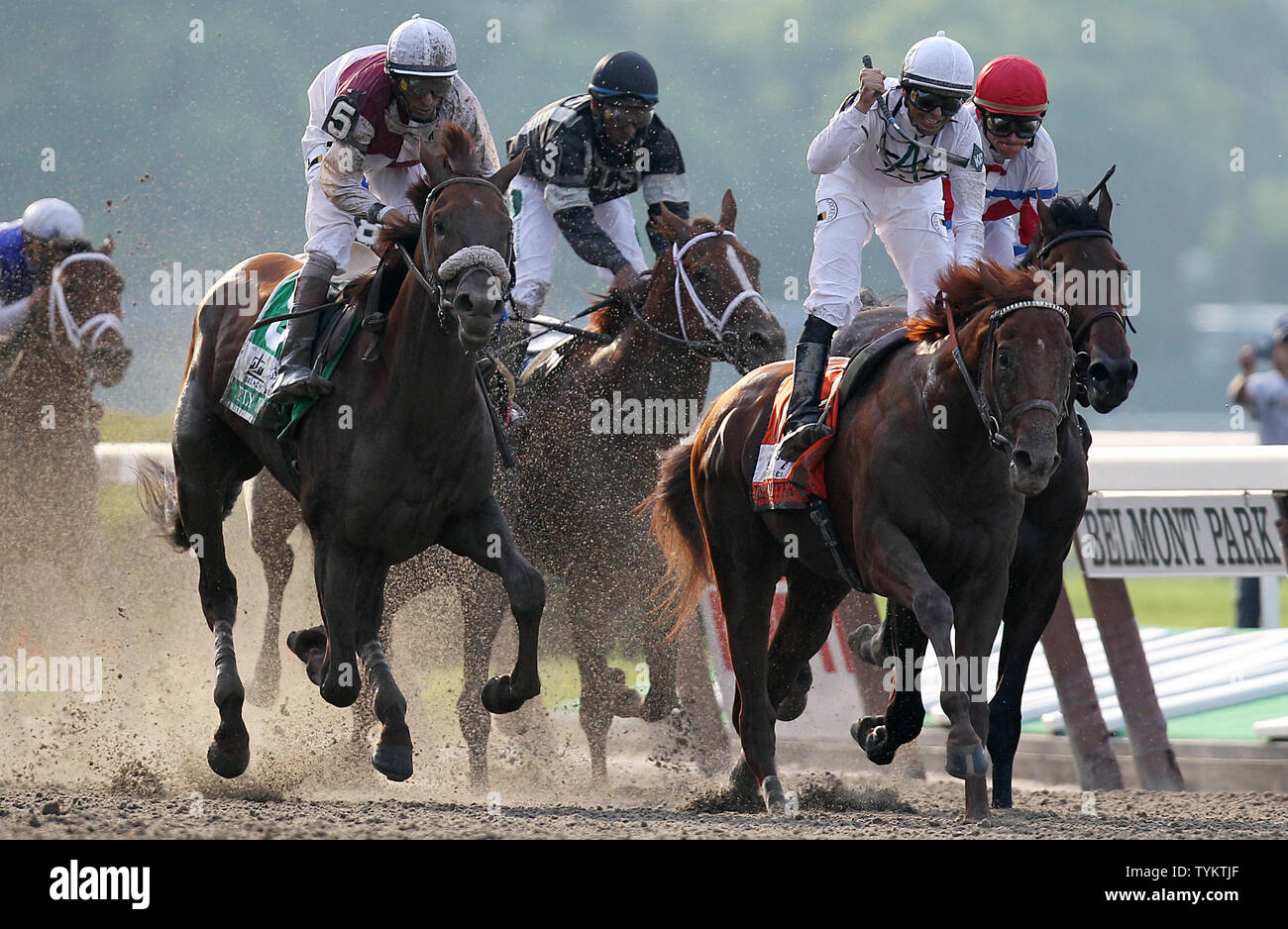 Jockey Mike Smith riding Drosselmeyer reacts at the finnish line at the ...