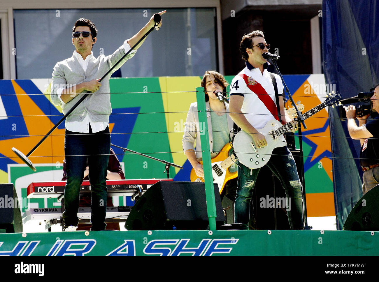 The Jonas Brothers perform during Arthur Ashe Kids' Day at the US Open ...