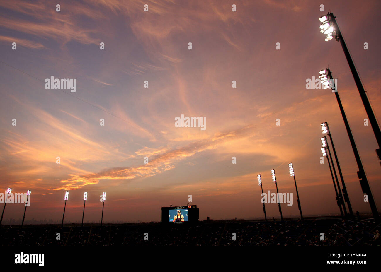 The sun sets over Ashe stadium the U.S. Open held at the National ...