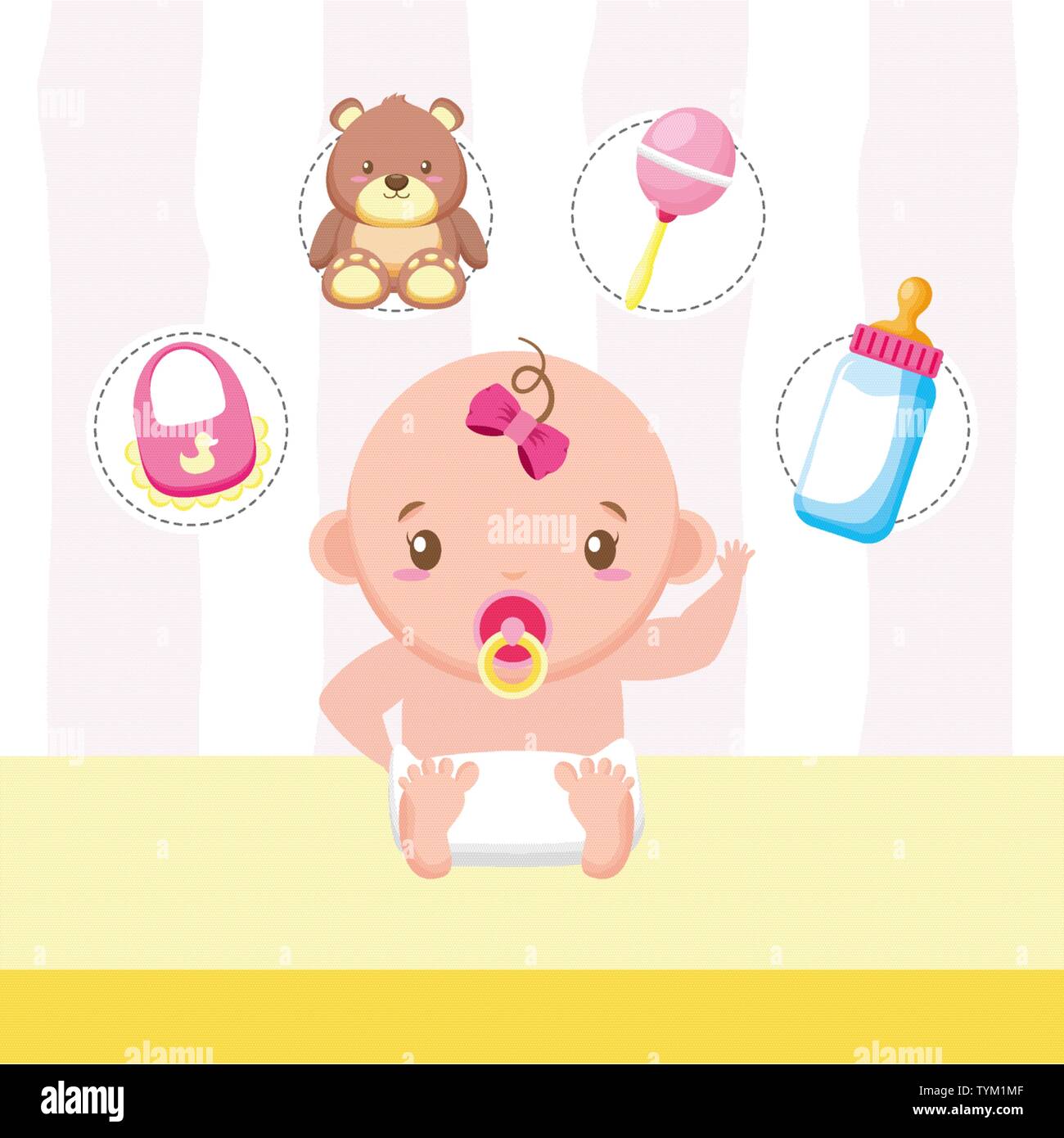 little girl bear bottle rattle bib baby shower card Stock Vector Image ...