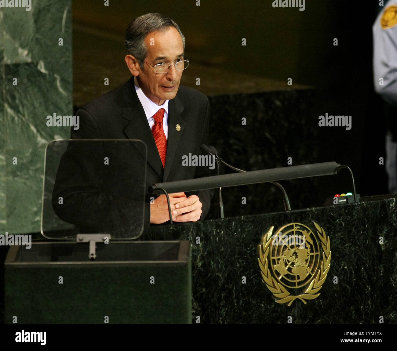 Alvaro Colom Caballeros, president of the Guatemala, speaks during the ...