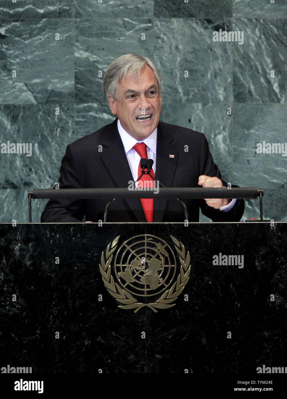 Sebastian Pinera Echenique, President of the Republic of Chile, speaks ...