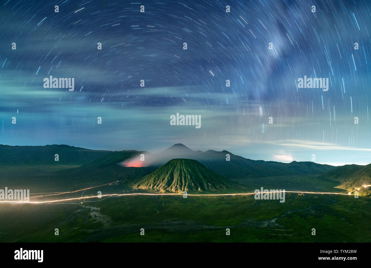 Bromo volcano star track Stock Photo - Alamy