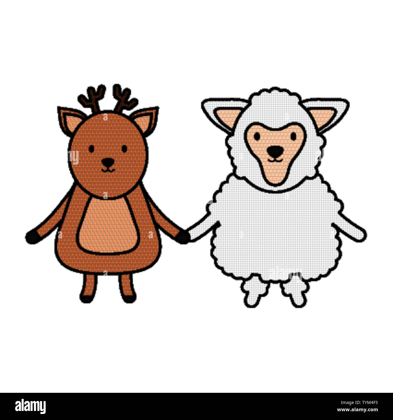 cute sheep and reindeer childish vector illustration design Stock ...