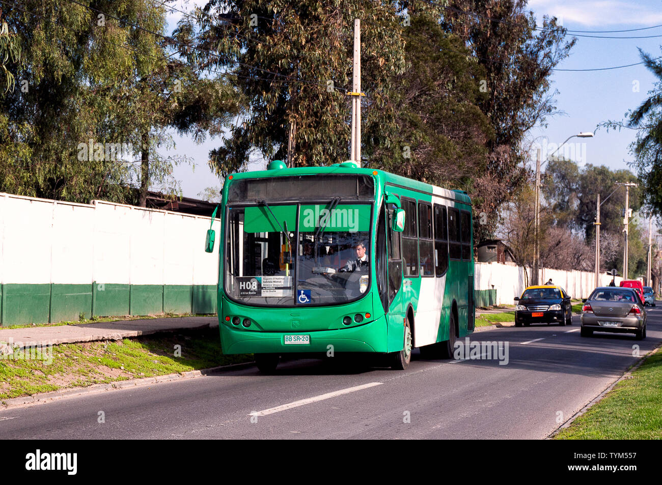 SANTIAGO, CHILE - AUGUST 2015: A Transantiago bus near its next bus ...