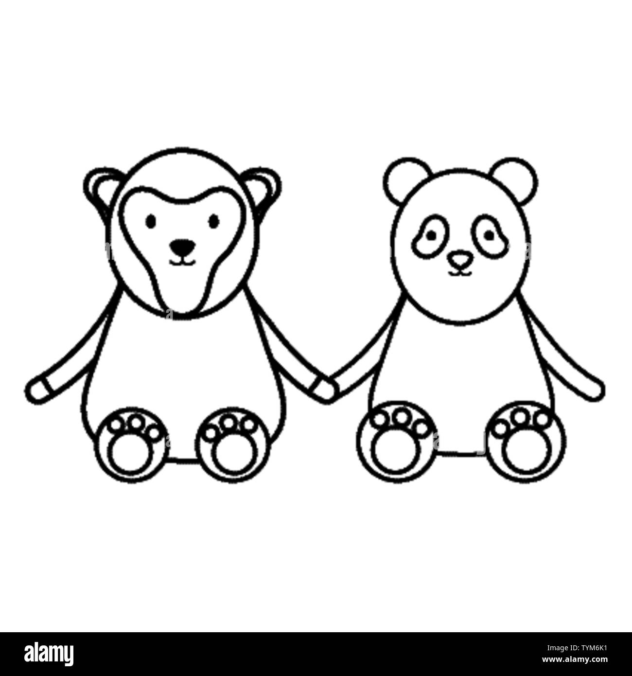 cute bear panda and monkey characters vector illustration design Stock ...