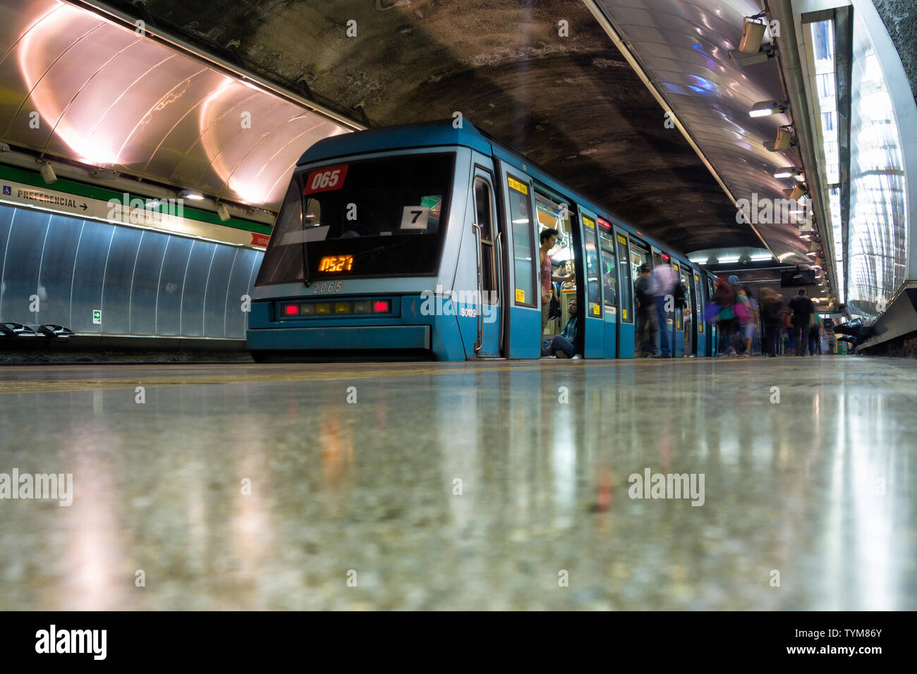 SANTIAGO, CHILE - NOVEMBER 2015: A Santiago Metro NS93 train stopped at ...