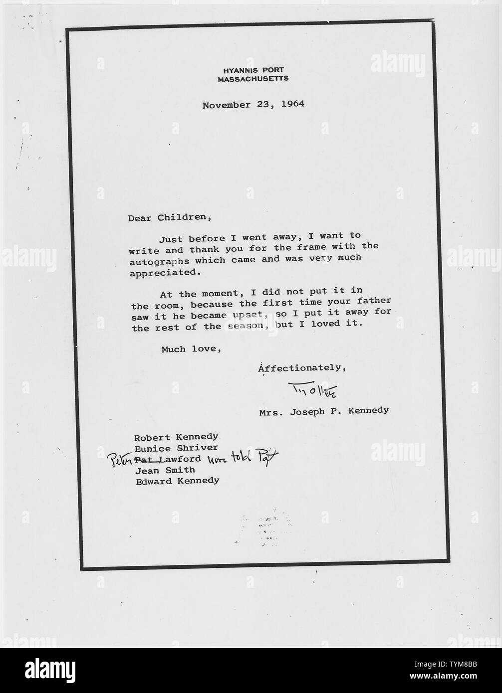 Thank You Note from Rose Kennedy November 23, 1964; Scope and content ...