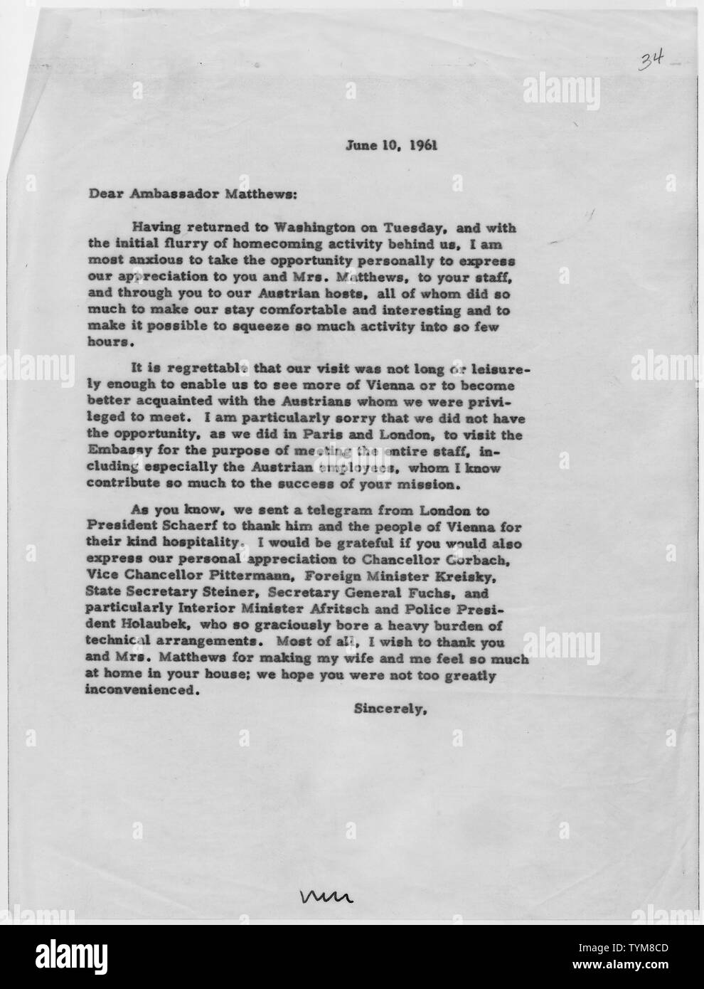Thank You Letter From John F. Kennedy June 10, 1961; Scope and content ...