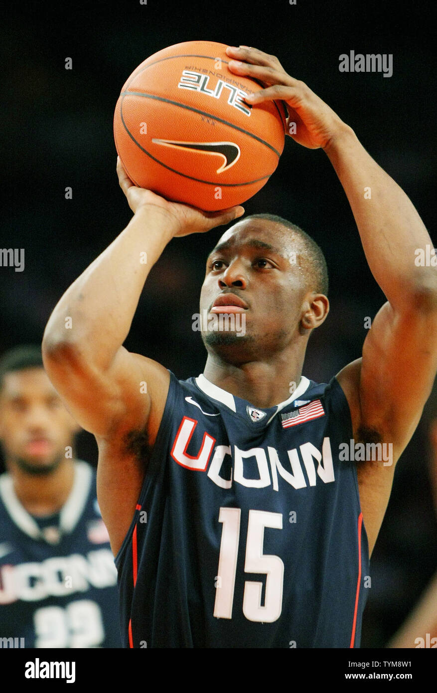 Kemba Walker of Connecticut makes a free throw as the Huskies take on ...