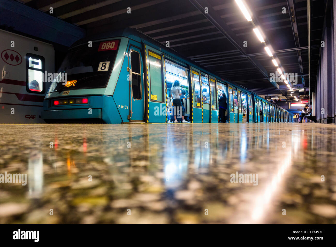 SANTIAGO, CHILE - NOVEMBER 2015: A Santiago Metro train stopped at ...