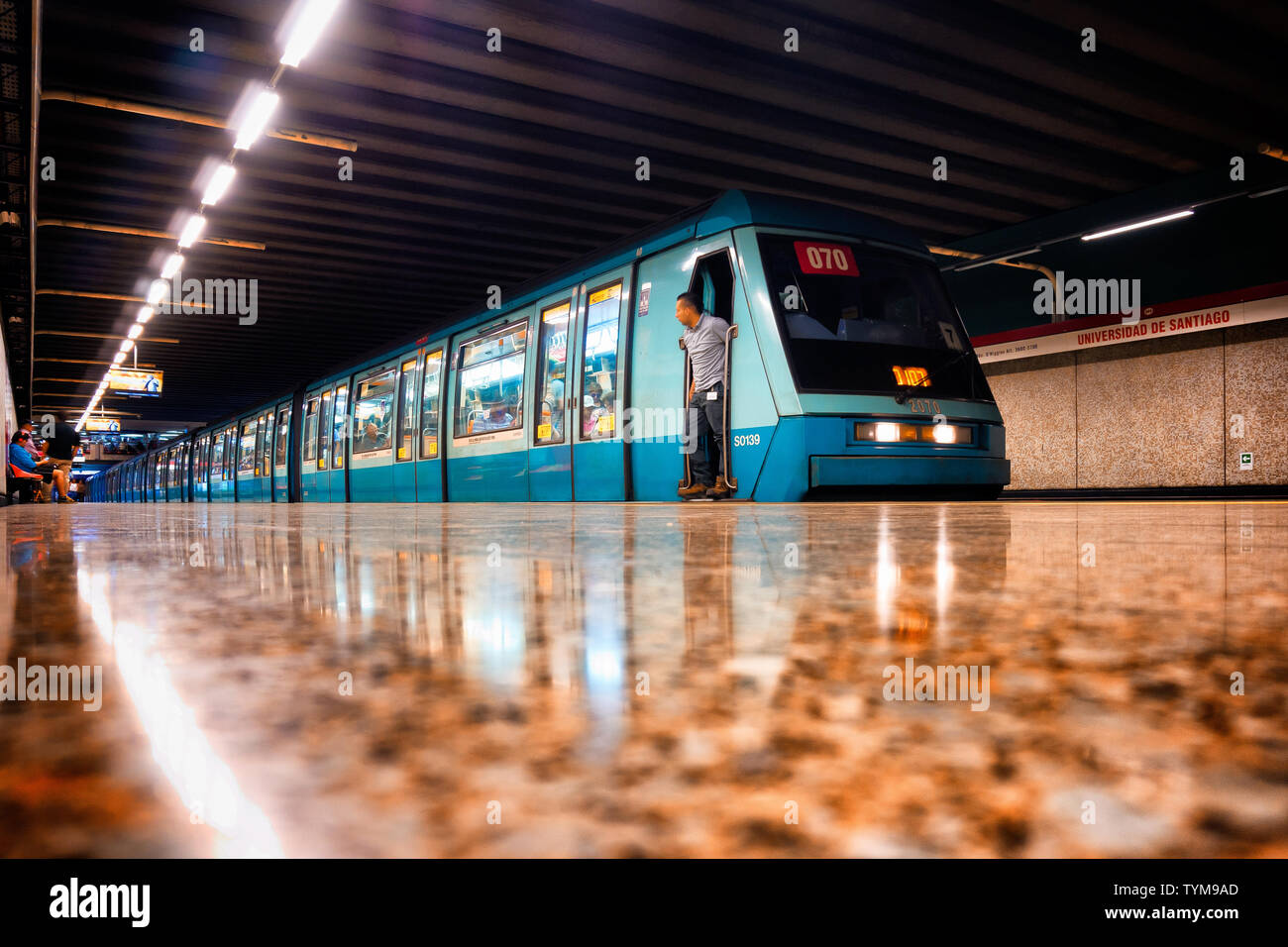 SANTIAGO, CHILE - NOVEMBER 2015: A Metro de Santiago NS93 train stopped ...