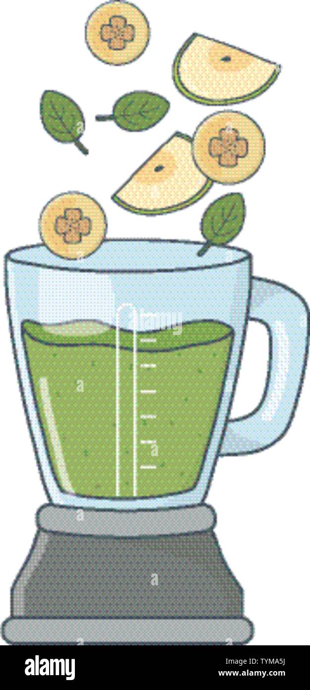 delicious healthy fruits mix smoothie inside blender cartoon vector ...