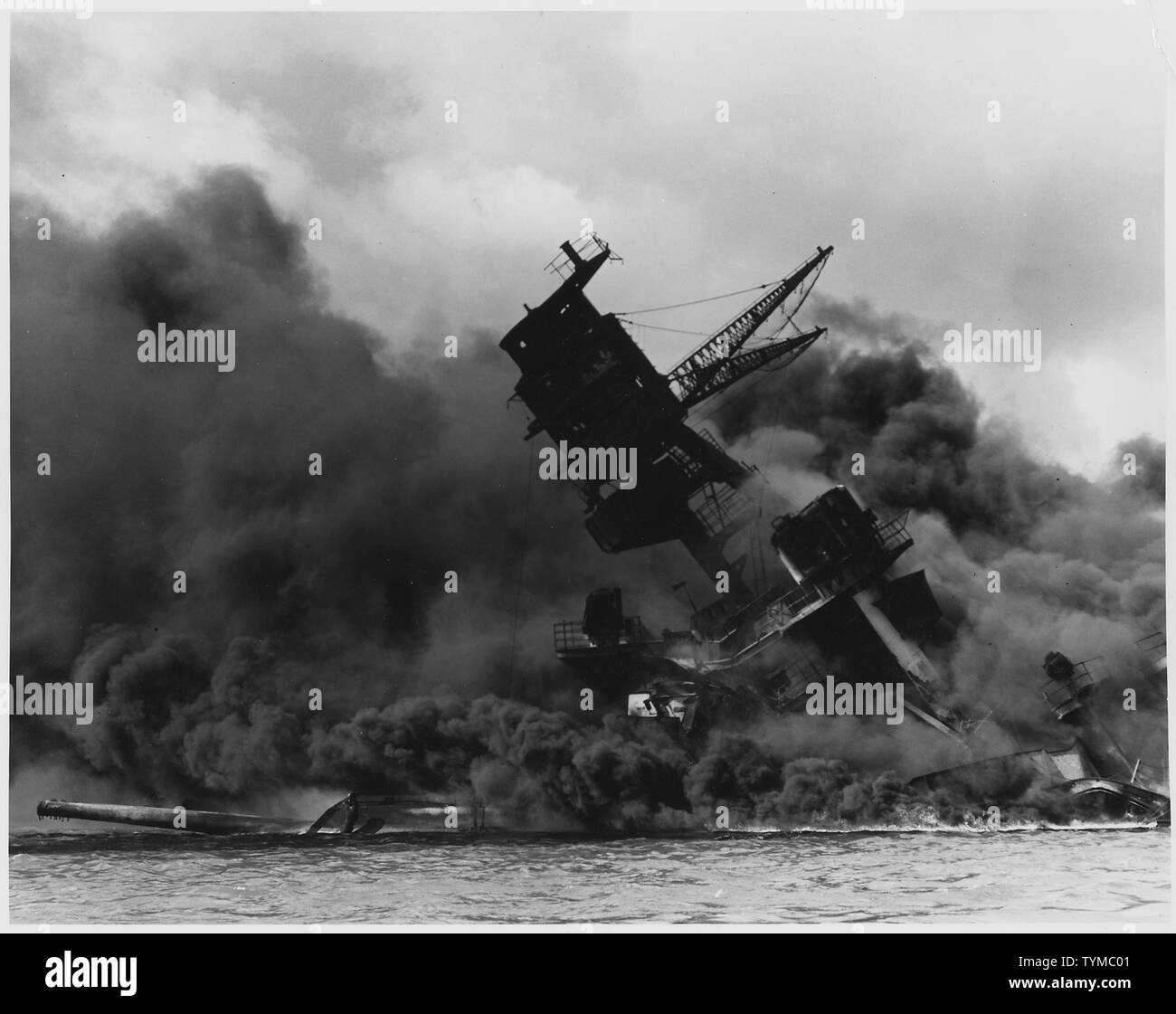 The USS Arizona (BB-39) burning after the Japanese attack on Pearl ...