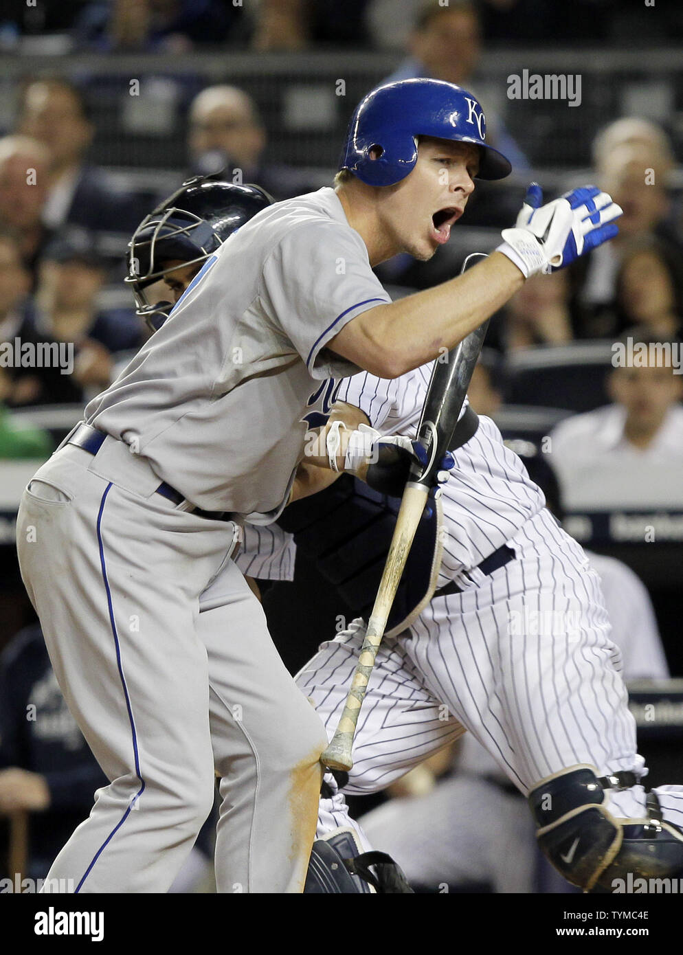 Kansas City Royals Chris Getz reacts after striking out with the bases ...
