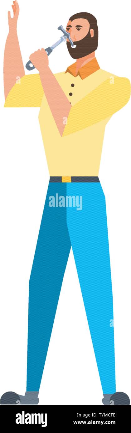 Avatar man and hammer design, under construction work repair progress ...