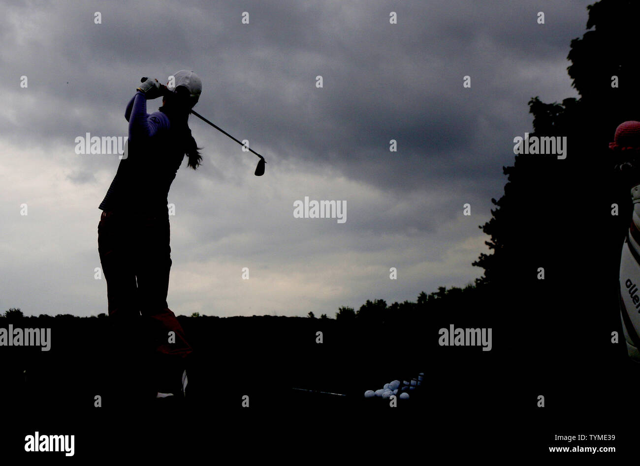 Meena Lee hits balls on the range before playing in the third round of ...