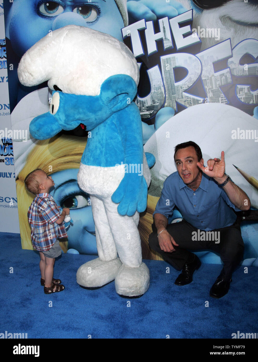 Hank Azaria and son arrive for the "The Smurfs" in 3D Premiere at the ...