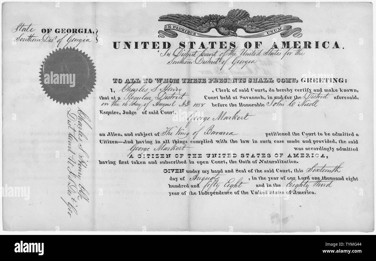 The naturalization petition of George Markert Stock Photo - Alamy