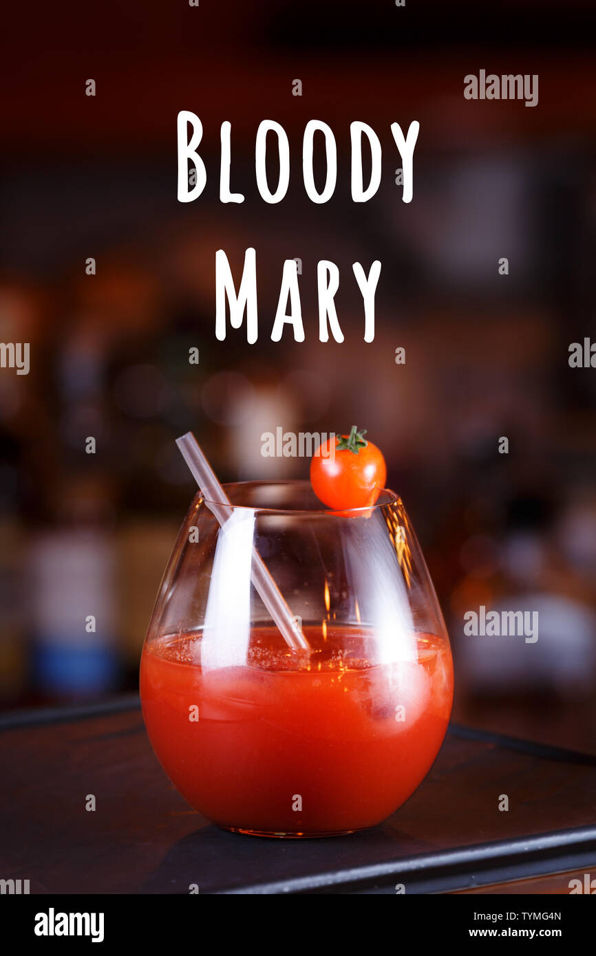 Bloody Mary or Ceasar cocktail at the bar counter. Classic cocktail ...