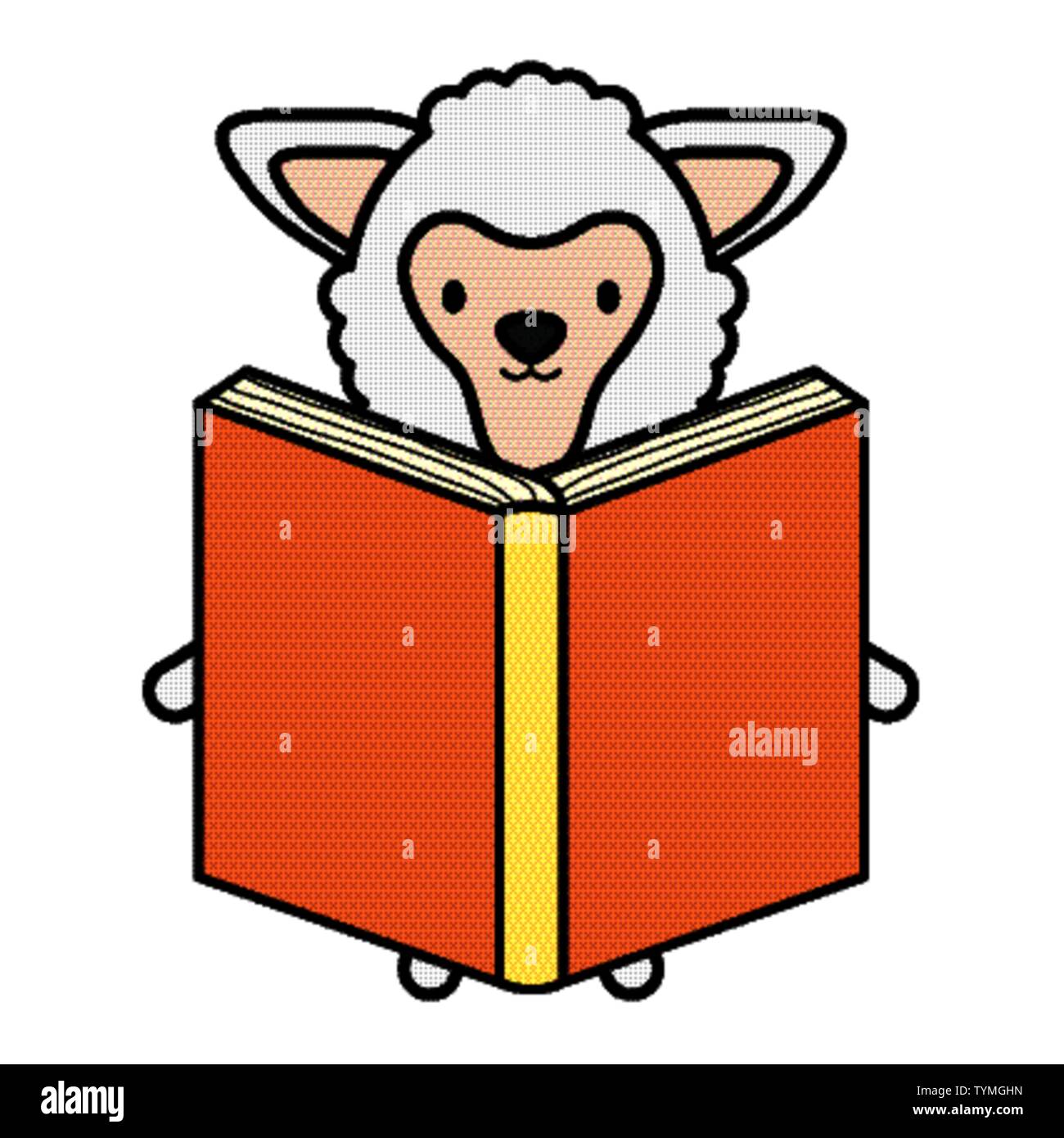 cute sheep reading book childish character vector illustration design ...