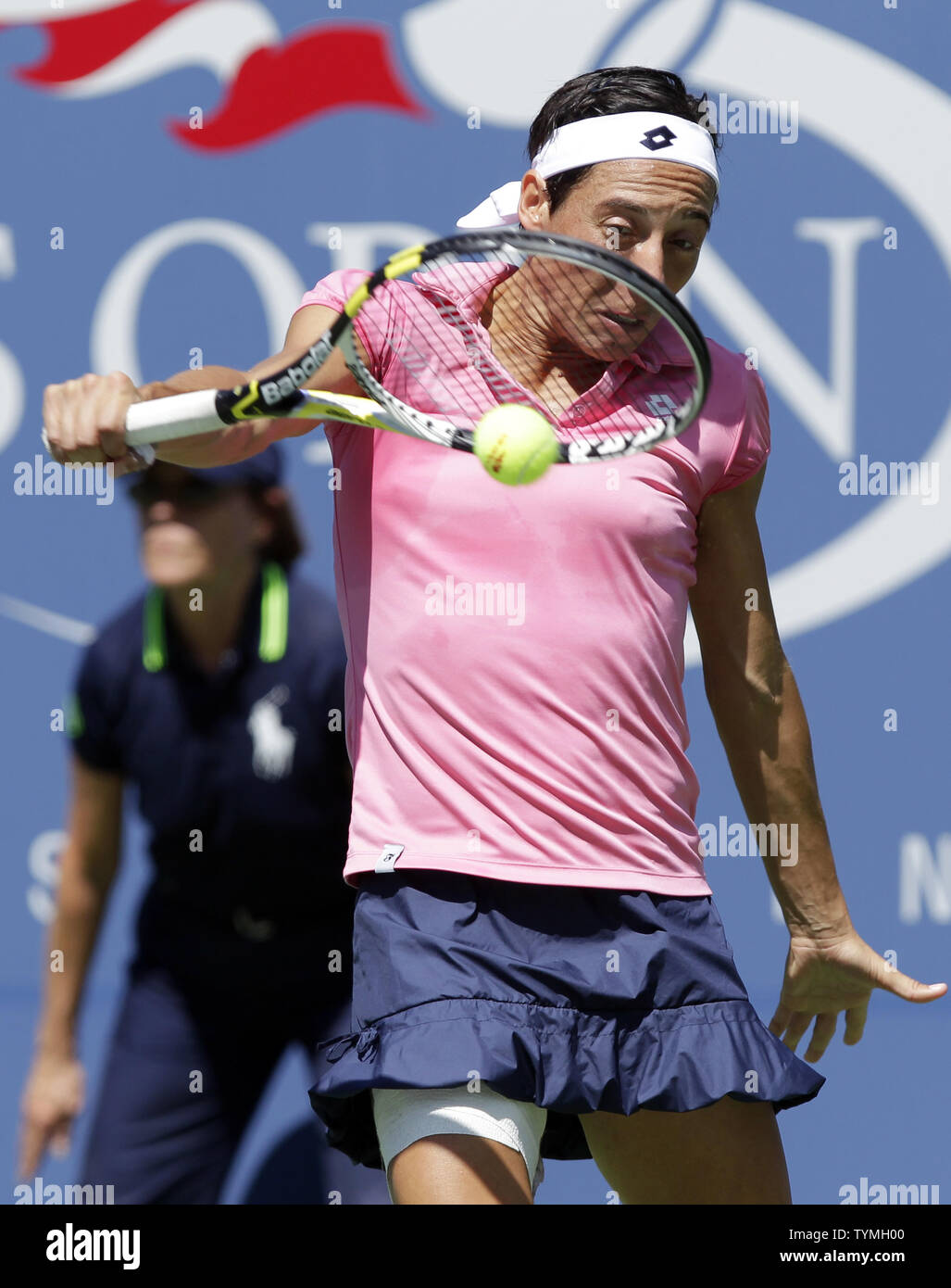 Francesca Schiavone of italy hits a backhand to Mirjana Lucic of ...